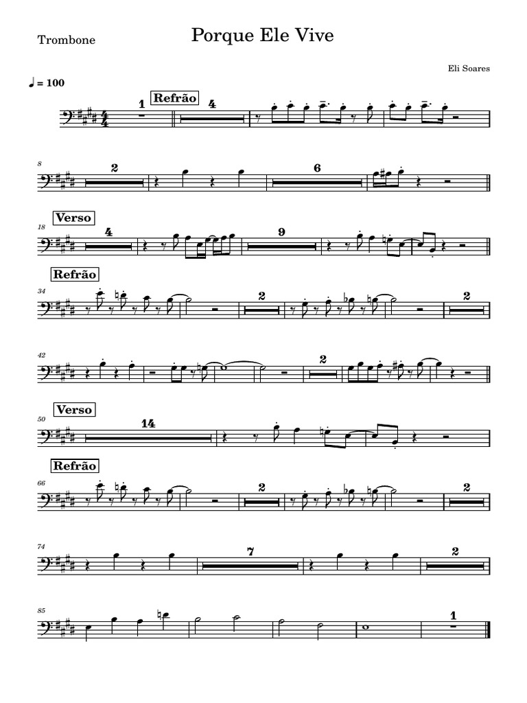 Partitura de "Porque Ele Vive" para Trombone | PDF