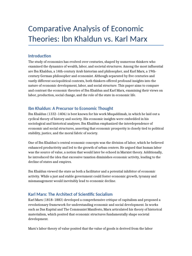 Ibn Khaldun vs. Marx: Economic Theories Compared | PDF | Karl Marx ...