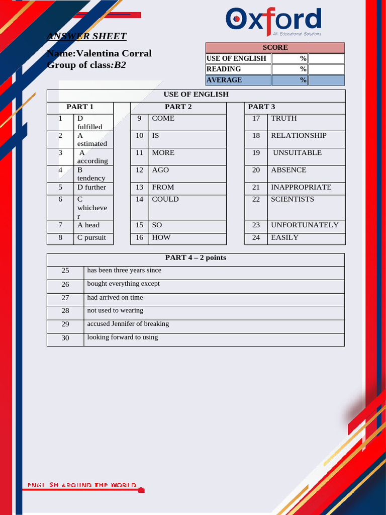 1 Answer Sheet Simulator - Oxford - Uoe Valentina Corral | PDF