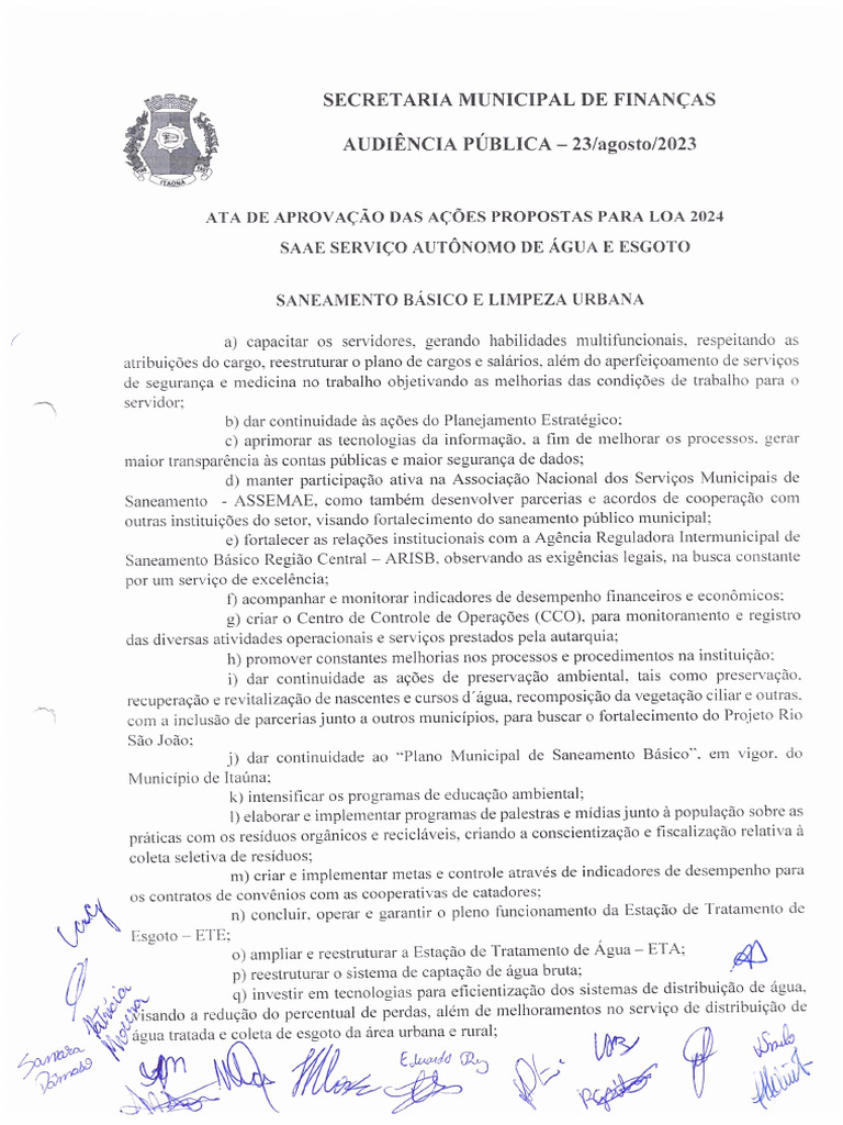 Atas de Aprovacao Das Acoes Loa 2024 13093206 | PDF