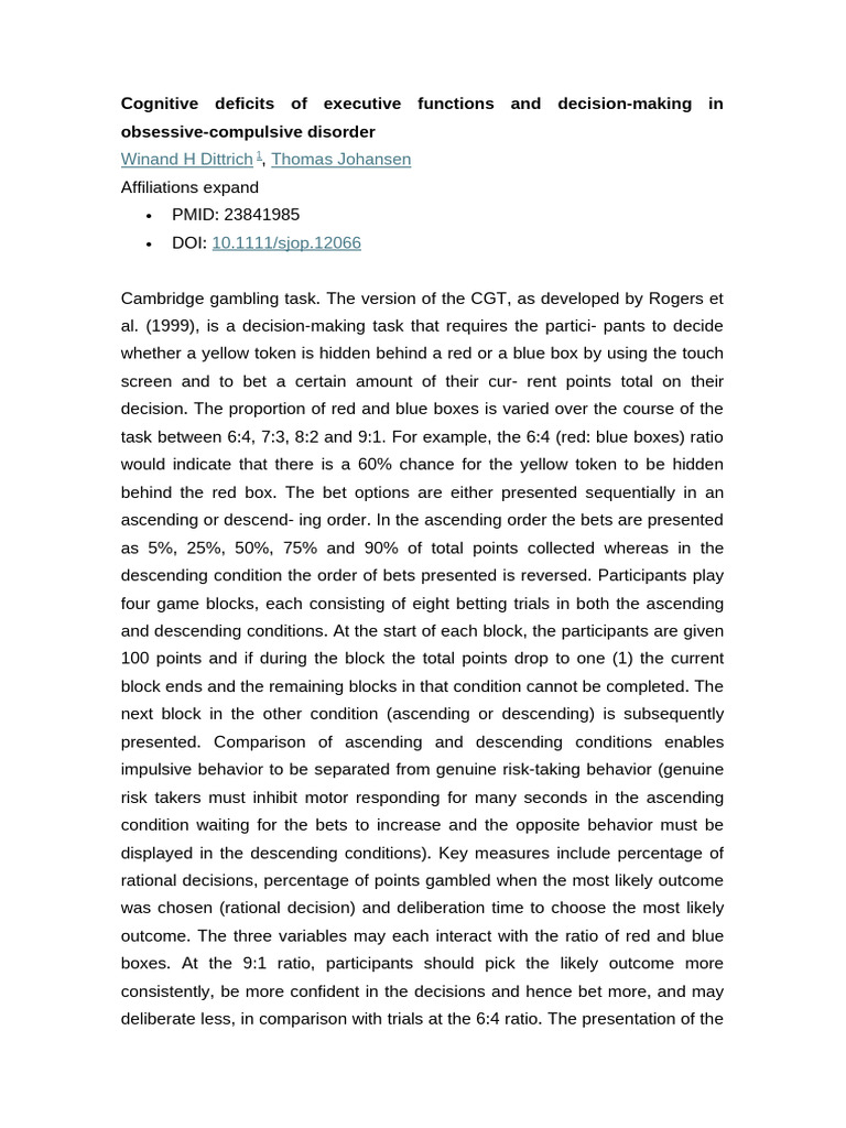 Cambridge Gambling Task | PDF | Obsessive–Compulsive Disorder ...