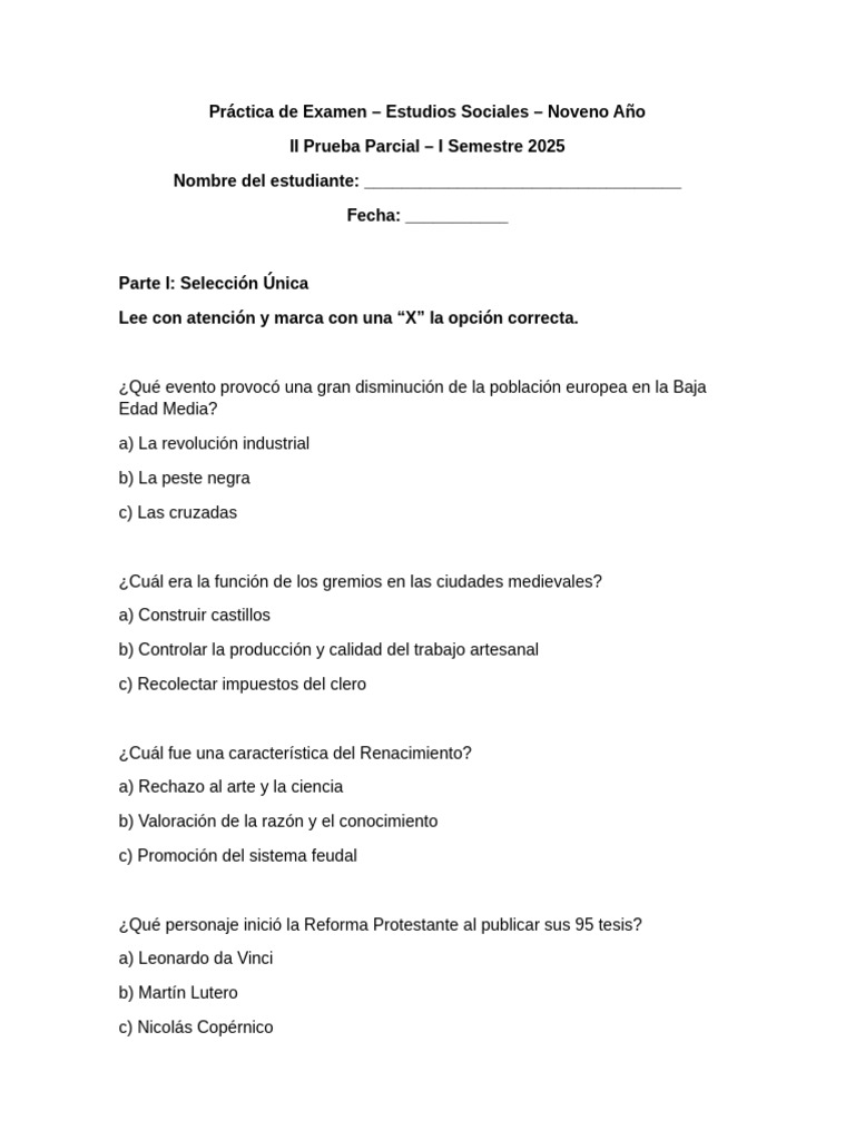 PR Ctica para Examen Noveno Ii Prueba Escrita. I Semetres 2025 | PDF ...