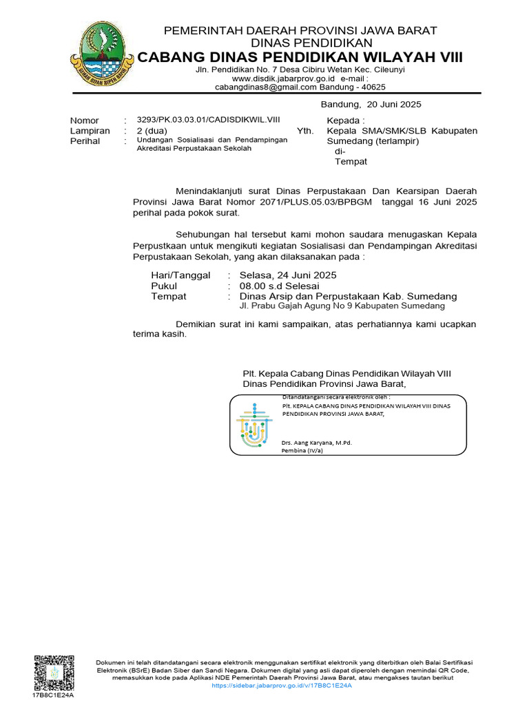 TANPA KLASIFIKASI 200625 SURAT UNDANGAN Surat Undangan Sosialisasi Dan Pendampingan Akreditasi ...