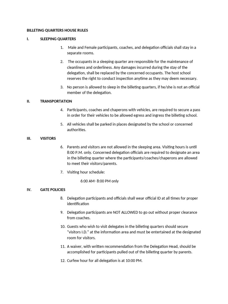 Billeting Quarters House Rules | PDF