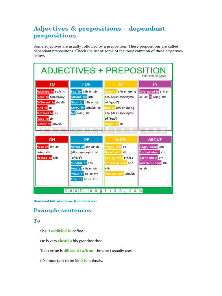 Adjectives + Preposition | PDF