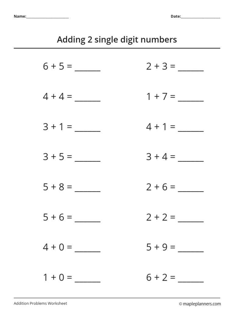 Single Digit Addition 1 | PDF