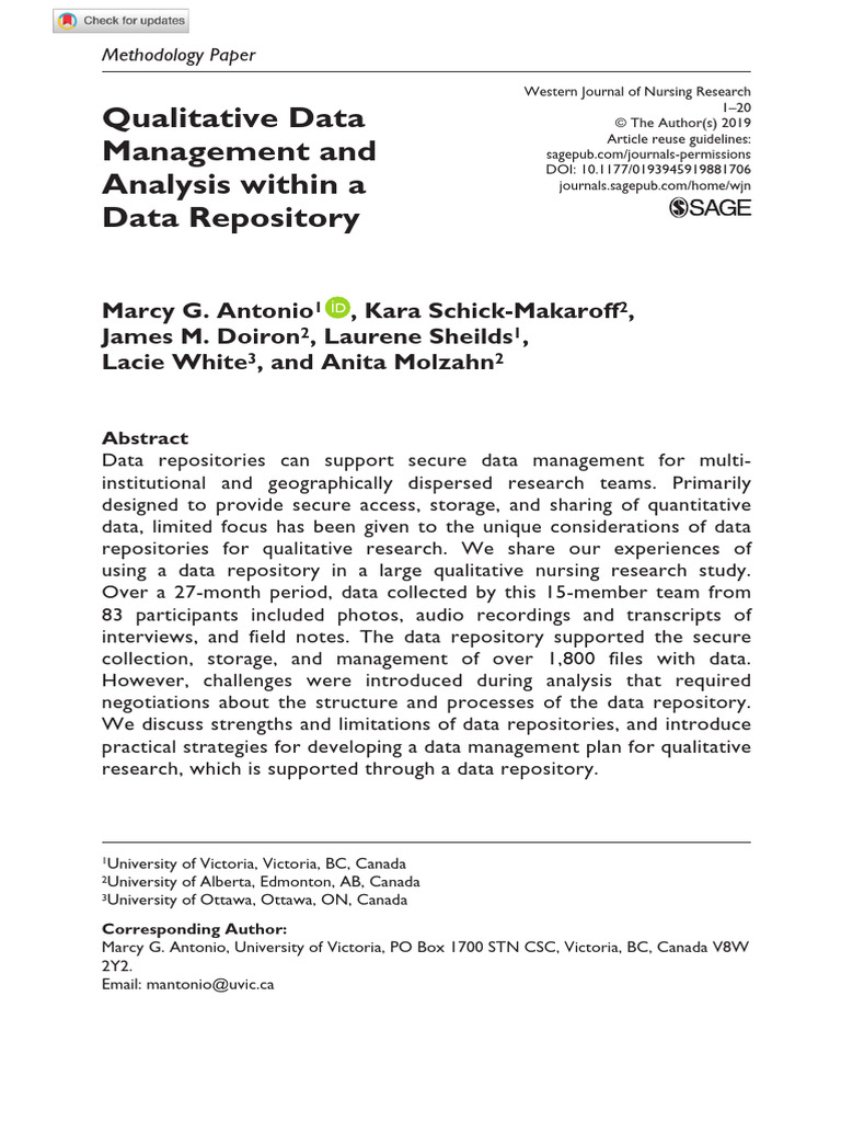 Qualitative Data Management and Analysis Within A Data Repository | PDF ...
