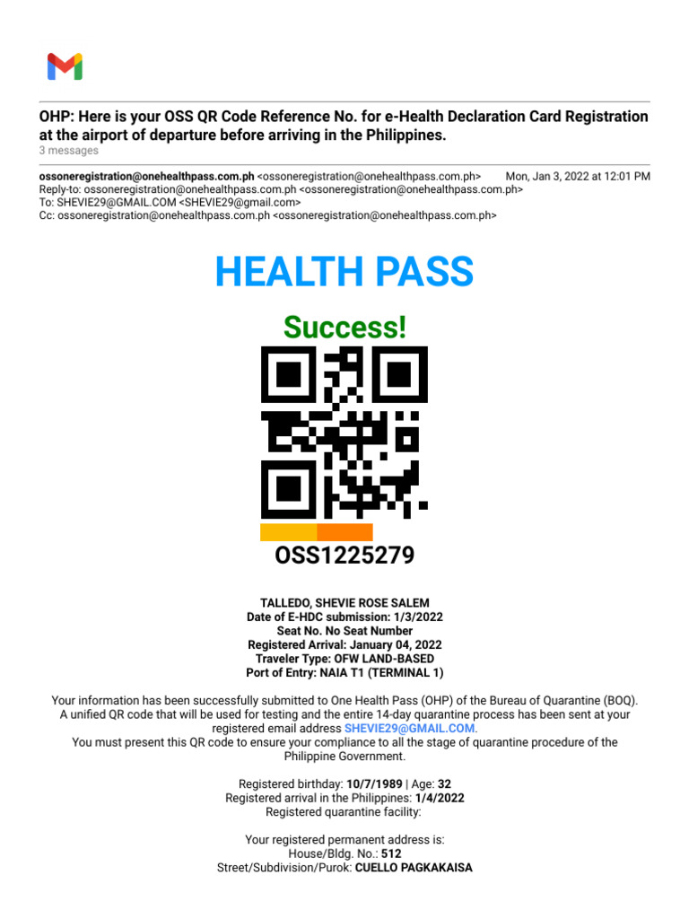 Health Pass: Success! | PDF | Quarantine