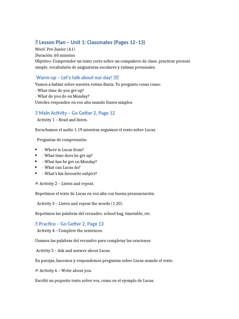 Lesson Plan About Classmates | PDF