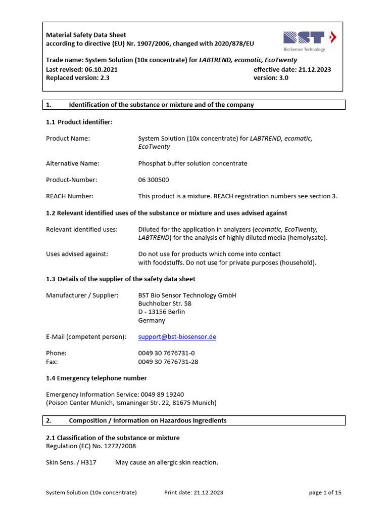 System Solution MSDS for LABTREND | PDF | Dangerous Goods ...