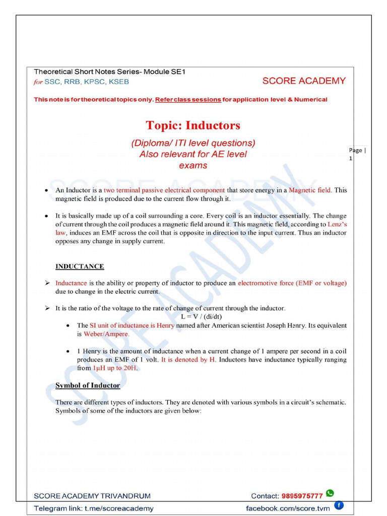 Inductance Short Note 2-2 | PDF