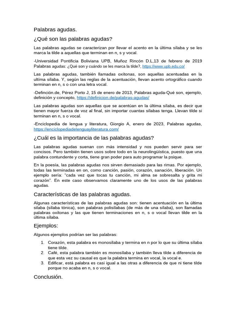Palabras Agudas | PDF | Sílaba | Palabra