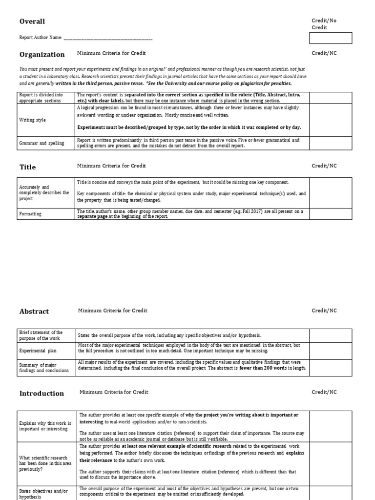 Formal Report Rubric Spring23 Examples Removed WithHyperlink | PDF ...