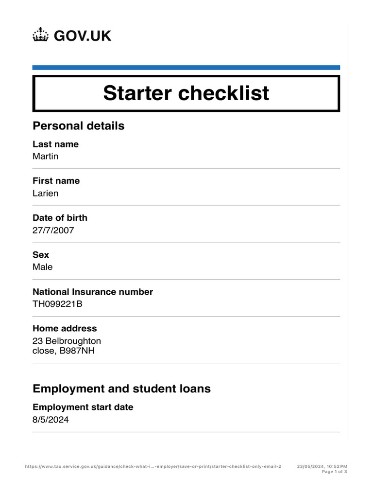 New Employee Starter Checklist UK | PDF | Loans | Payroll