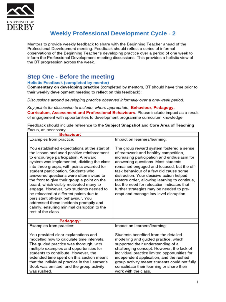 2 - Weekly Professional Development Cycle 2024-25 | PDF | Learning ...