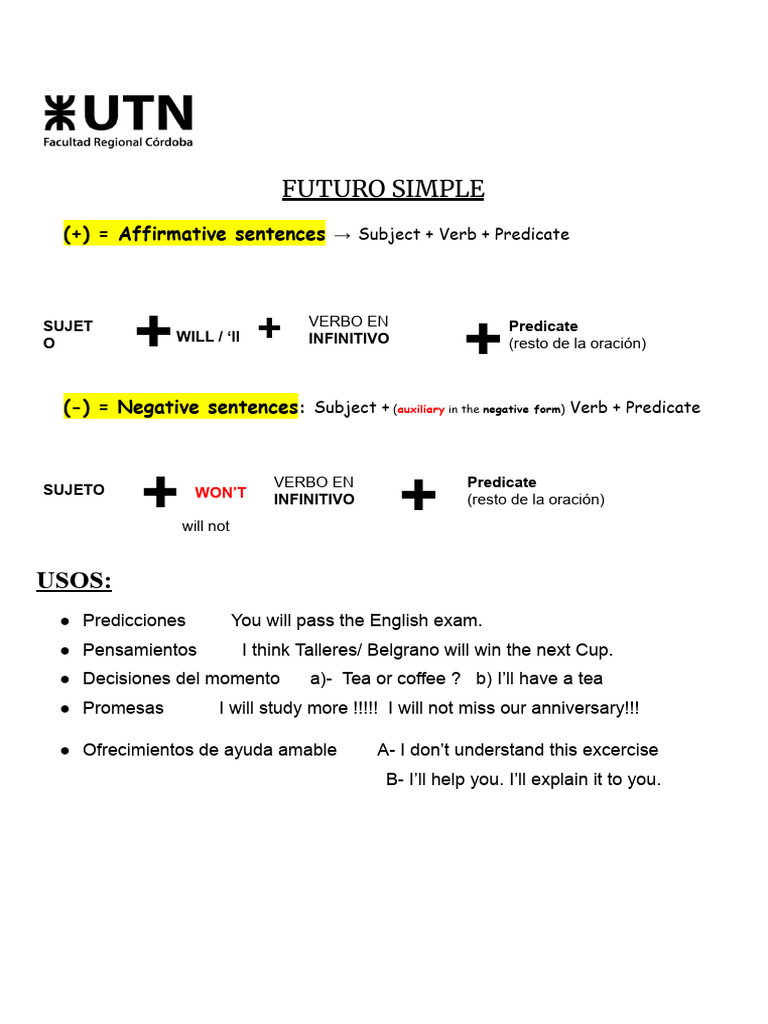 Futuro Simple: Estructura y Usos | PDF