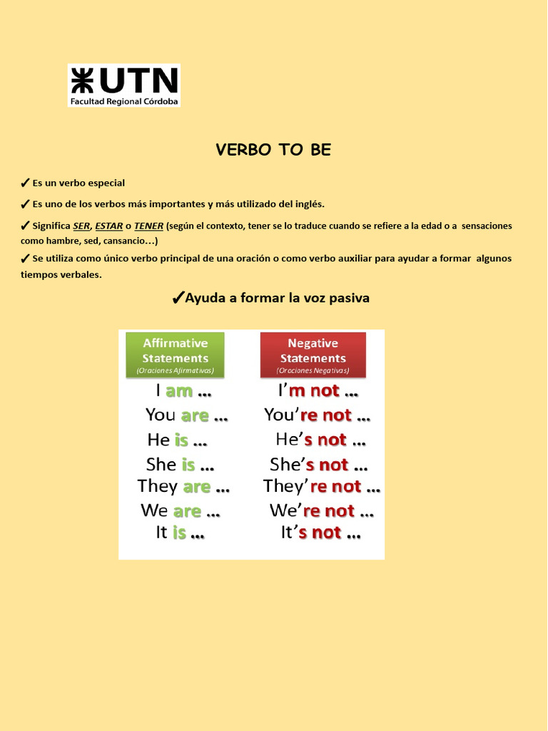 Conjugación del verbo to be en inglés | PDF
