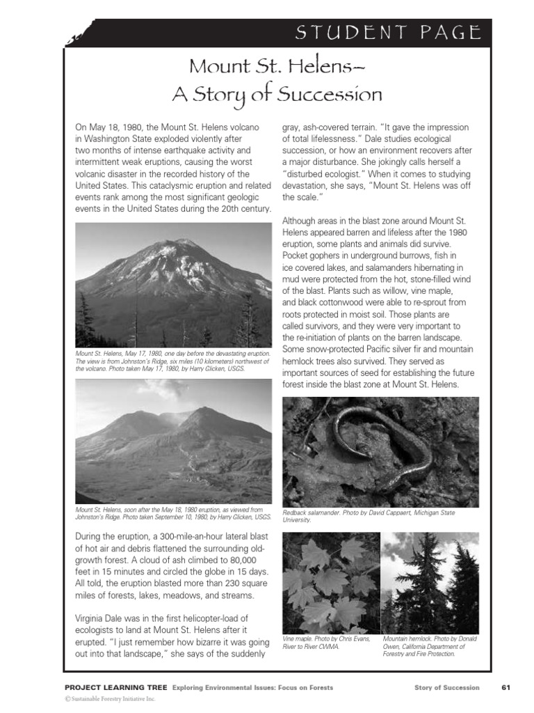Succession Case Study Reading Mt. St. Helens | PDF | Volcano | Types Of ...