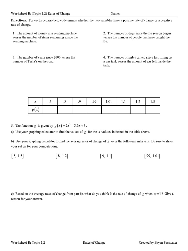 Worksheet B Topic 1.2 Rates of Change | PDF