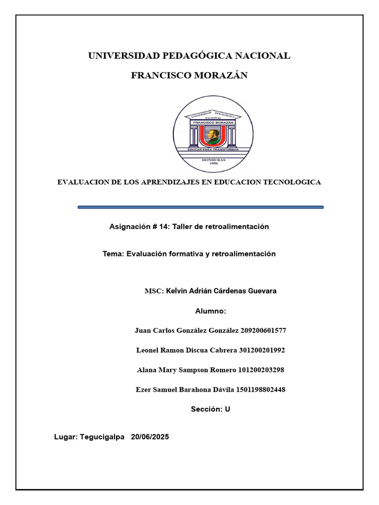 Asignación No. 14 Taller de Retroalimentación | PDF