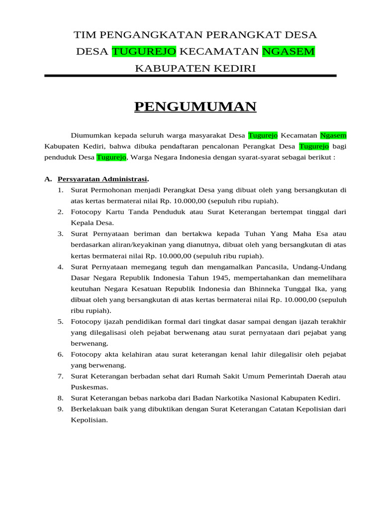 CONTOH Pengumuman | PDF
