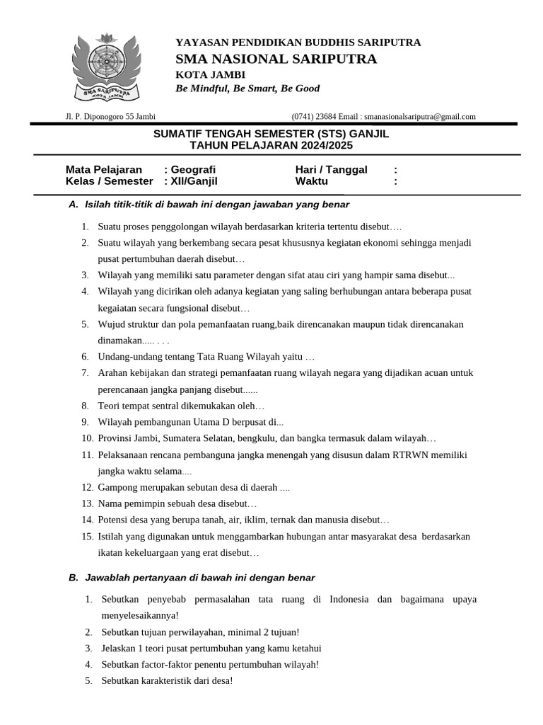 STS Geografi Kelas XII SMA Sariputra | PDF