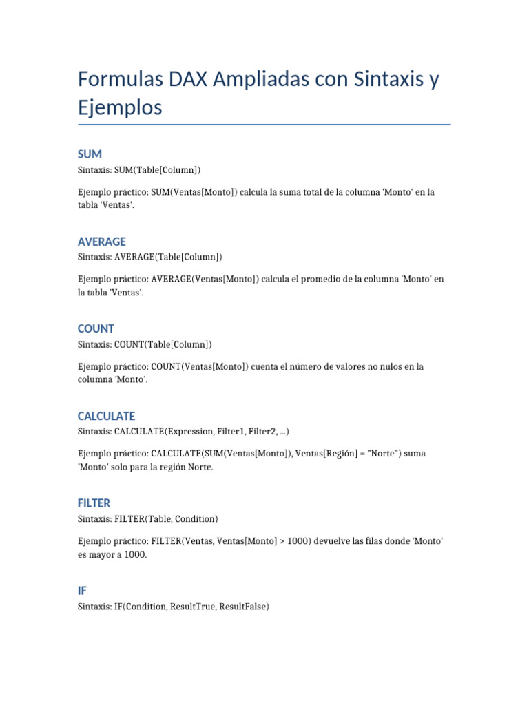 Formulas DAX PowerBI Ejemplos Ampliadas | PDF