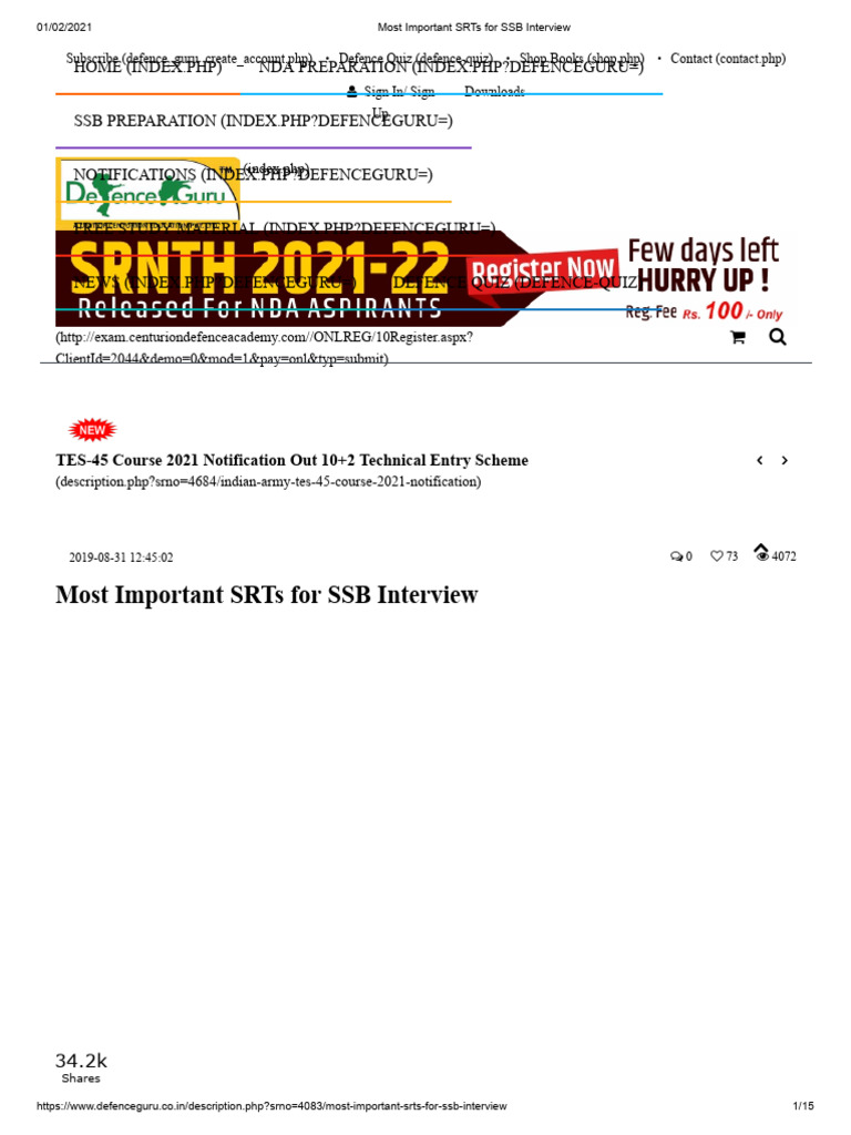 Most Important SRTs For SSB Interview | PDF