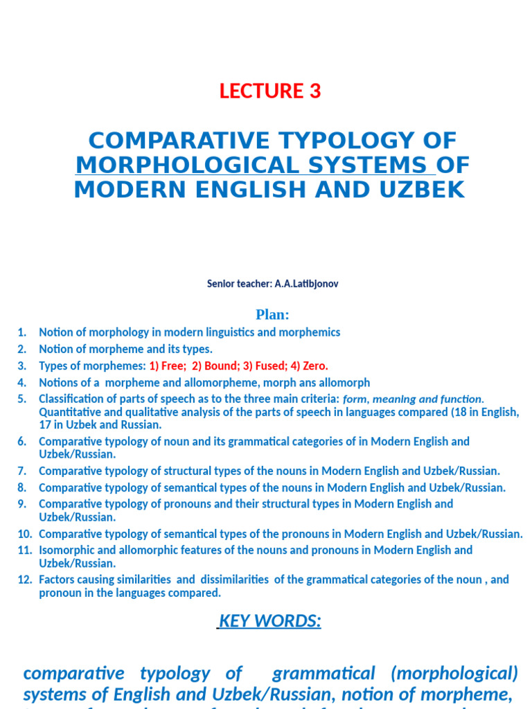 Lecture 3 Сt of Morphological Systems | PDF | Part Of Speech | Grammatical Gender