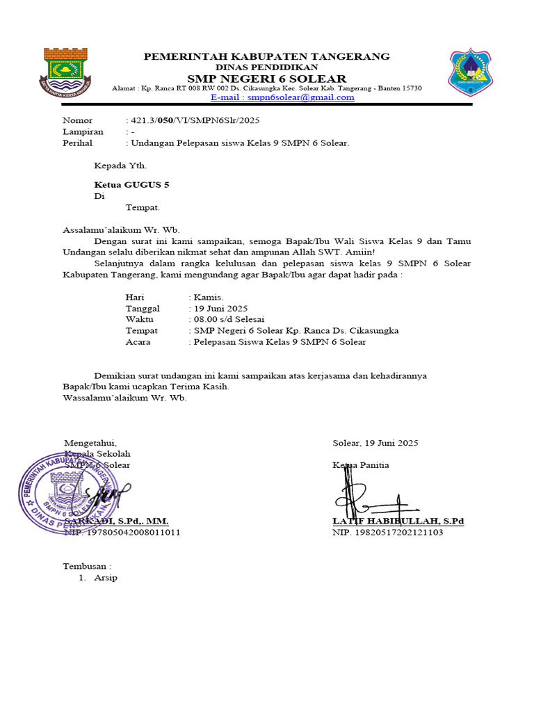 Surat Undangan Tamu Undangan GUGUS 05 | PDF