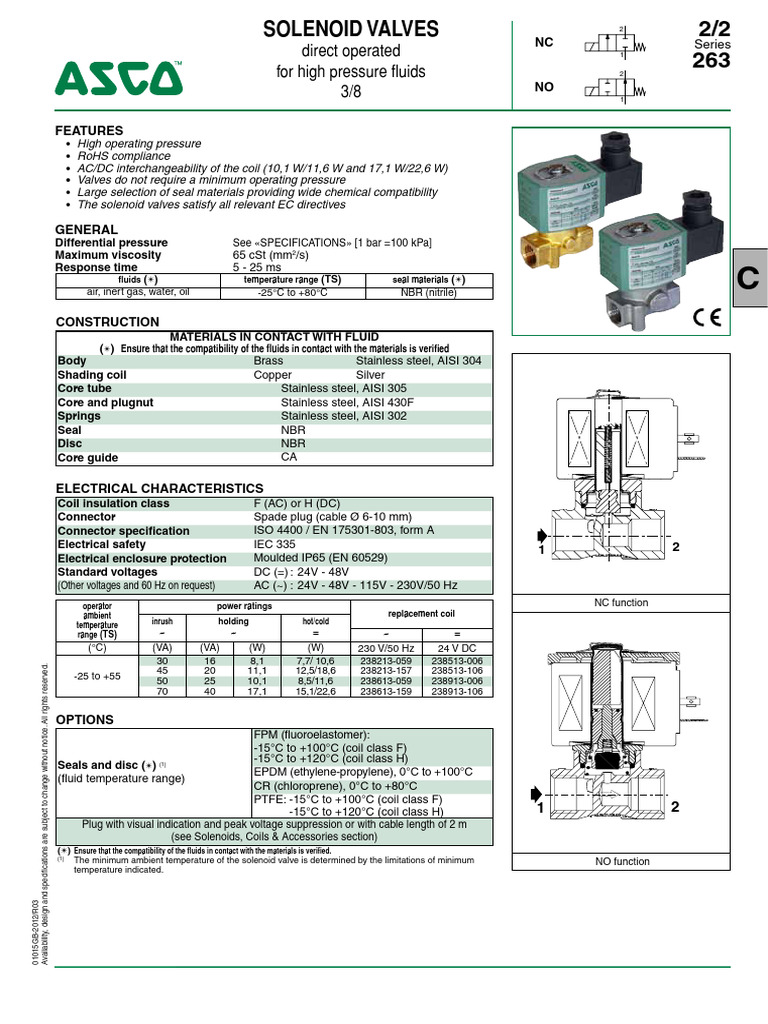 Series 263 - ASCO Direct Operated Solenoid Valves For High Pressure ...