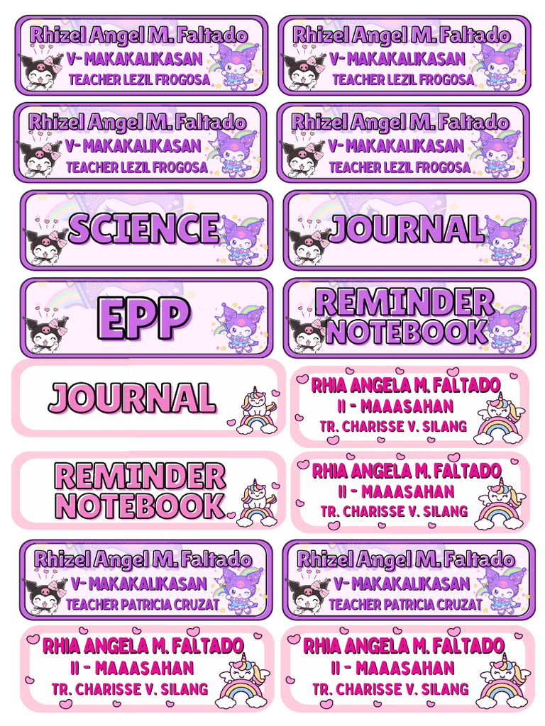 Colorful Cute Illustrated Name Label A4 Document | PDF