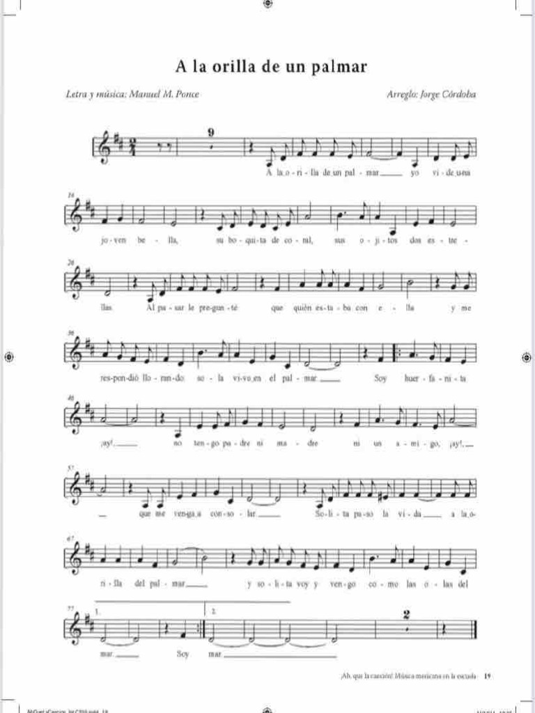 A La Orilla de Un Palmar - Manuel M. Ponce (Ah Que La Canción) | PDF