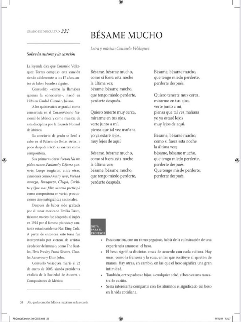 Letras de "Bésame Mucho" | PDF