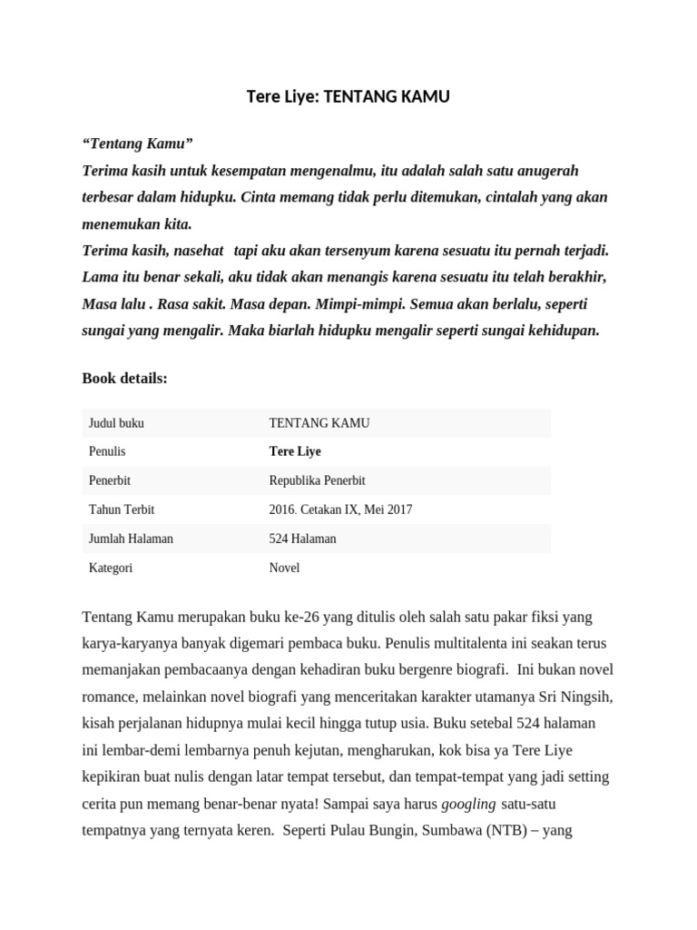 Tere Liye Tentang Kamu | PDF