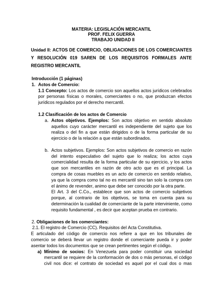 Trabajo Unidad II Legislación Mercantil | PDF | Contabilidad | Sociedad de responsabilidad limitada