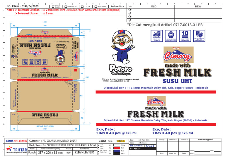 Box Susu Uht Poror Fresh Milk 40pcs X 125ml | PDF
