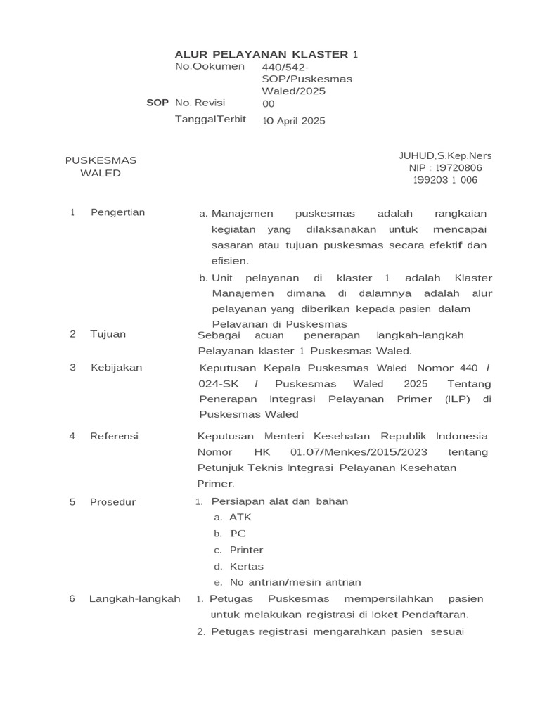 Alur Pelayanan Klaster 1 Puskesmas | PDF