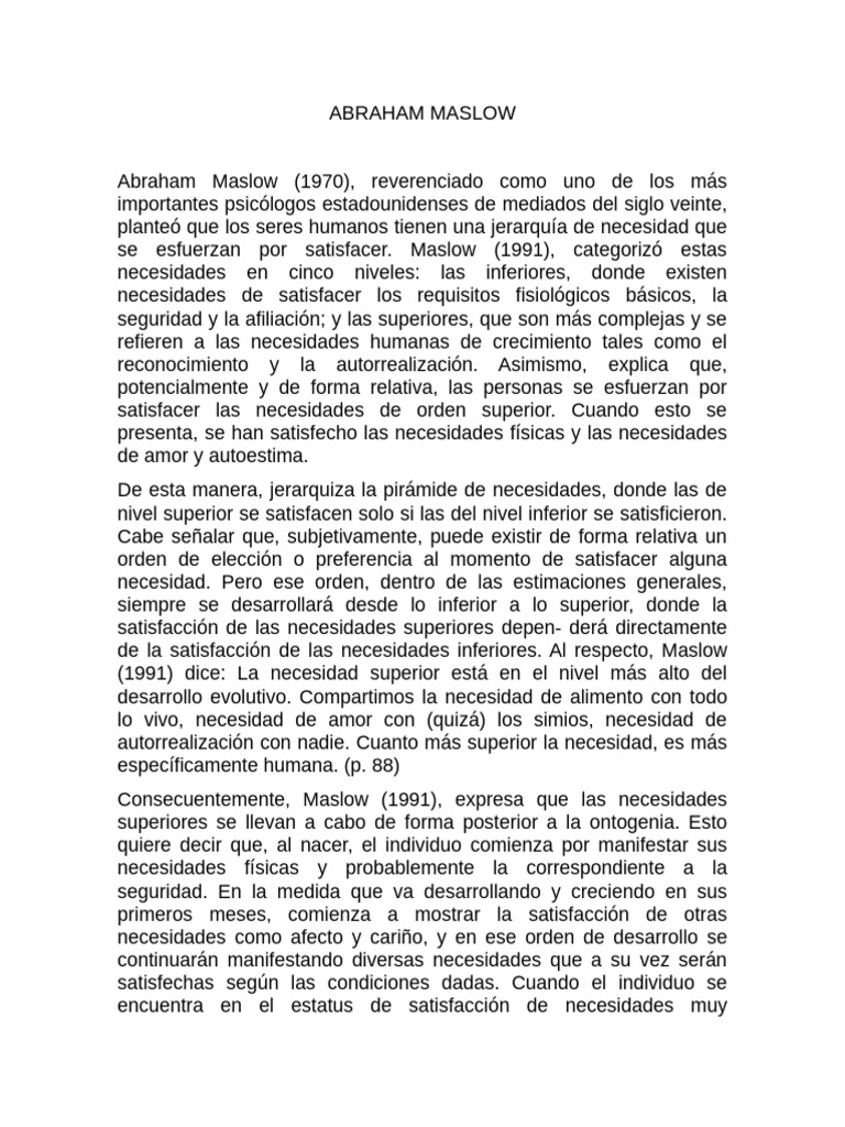 Abraham Maslow | PDF | Conceptos psicologicos | Psicología Social