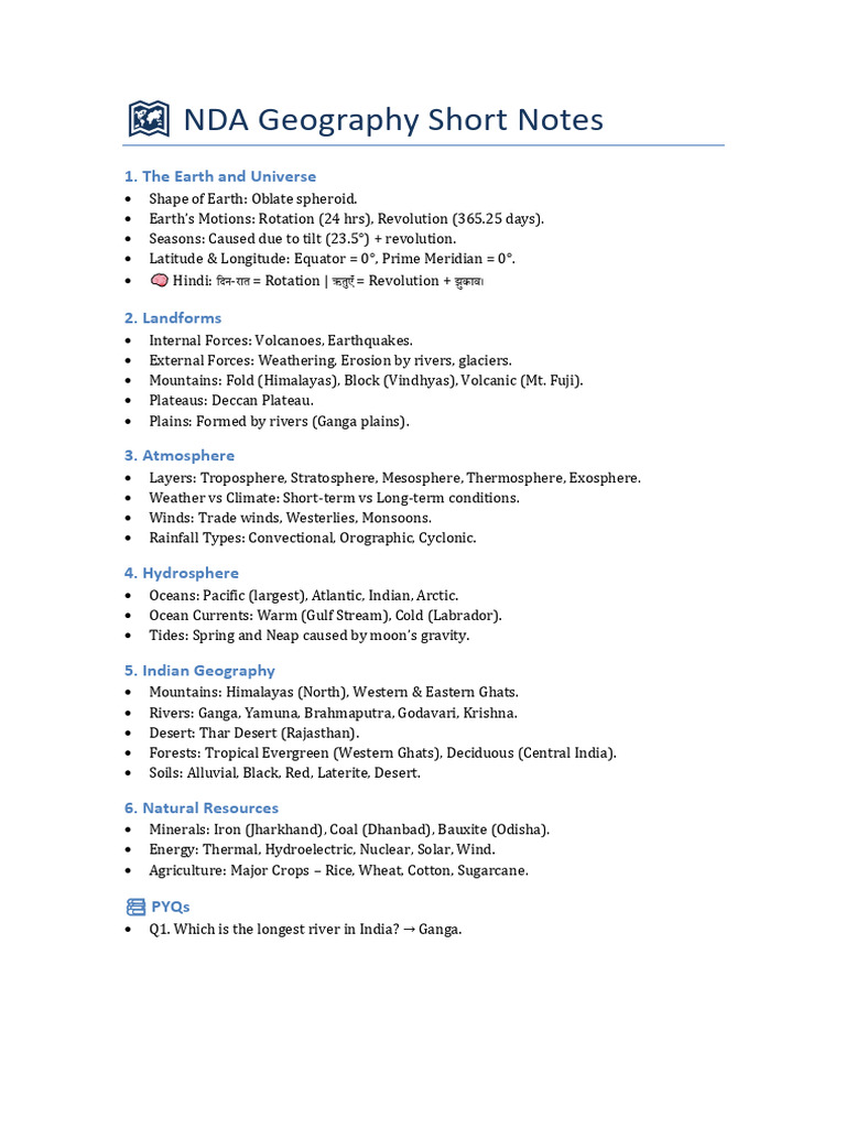 NDA Geography Notes Overview | PDF
