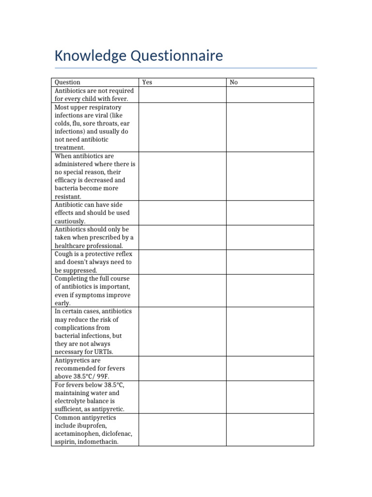 Knowledge Questionnaire | PDF