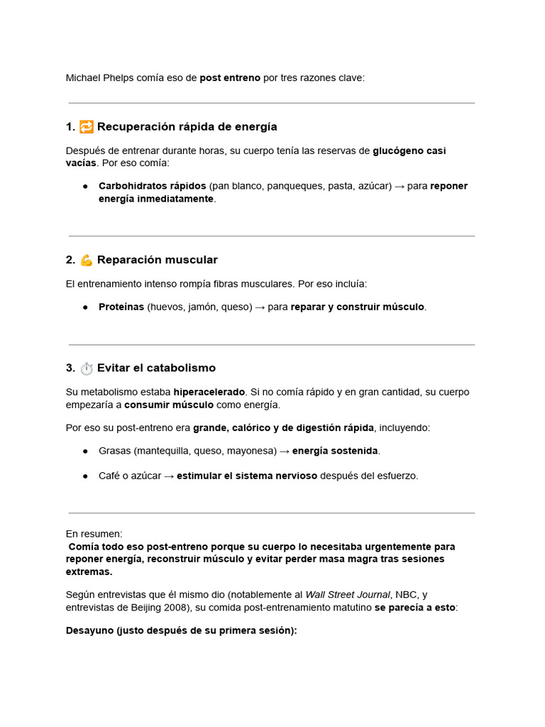Michael Phelps Comía Eso de Post Entreno Por Tres Razones Clave | PDF