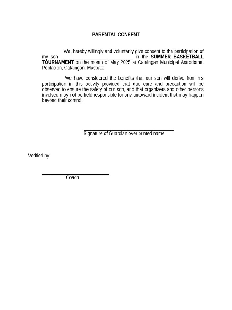 Parental Consent for Basketball Tournament | PDF