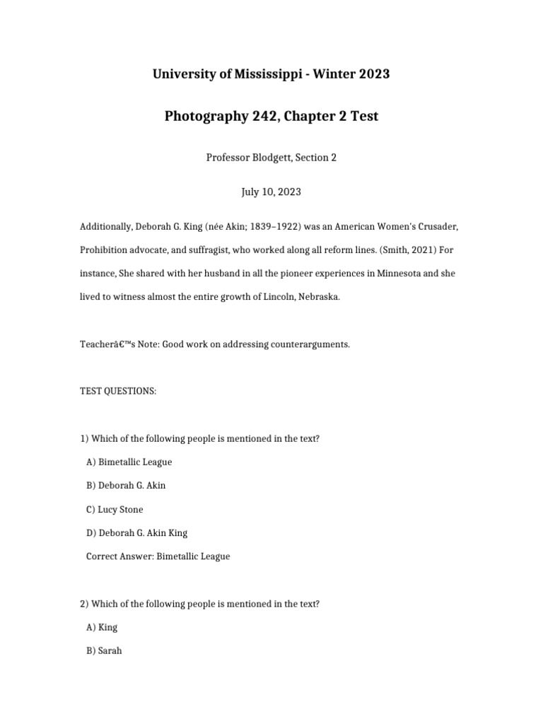 Photography 242 Chapter 2 Test | PDF