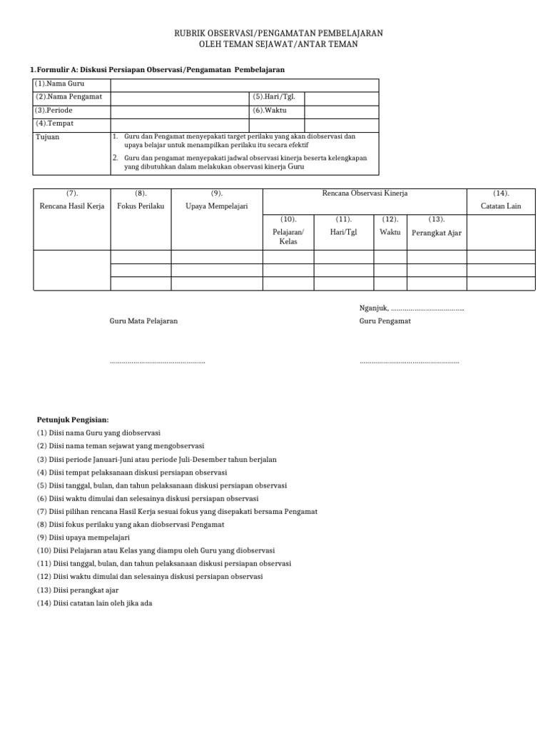 Form Pengamatan Antar Teman | PDF