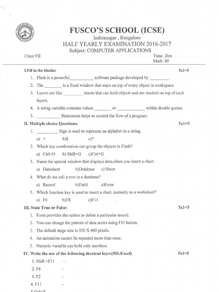 ICSE Class 7 Computer Half Yearly Model Exam | PDF