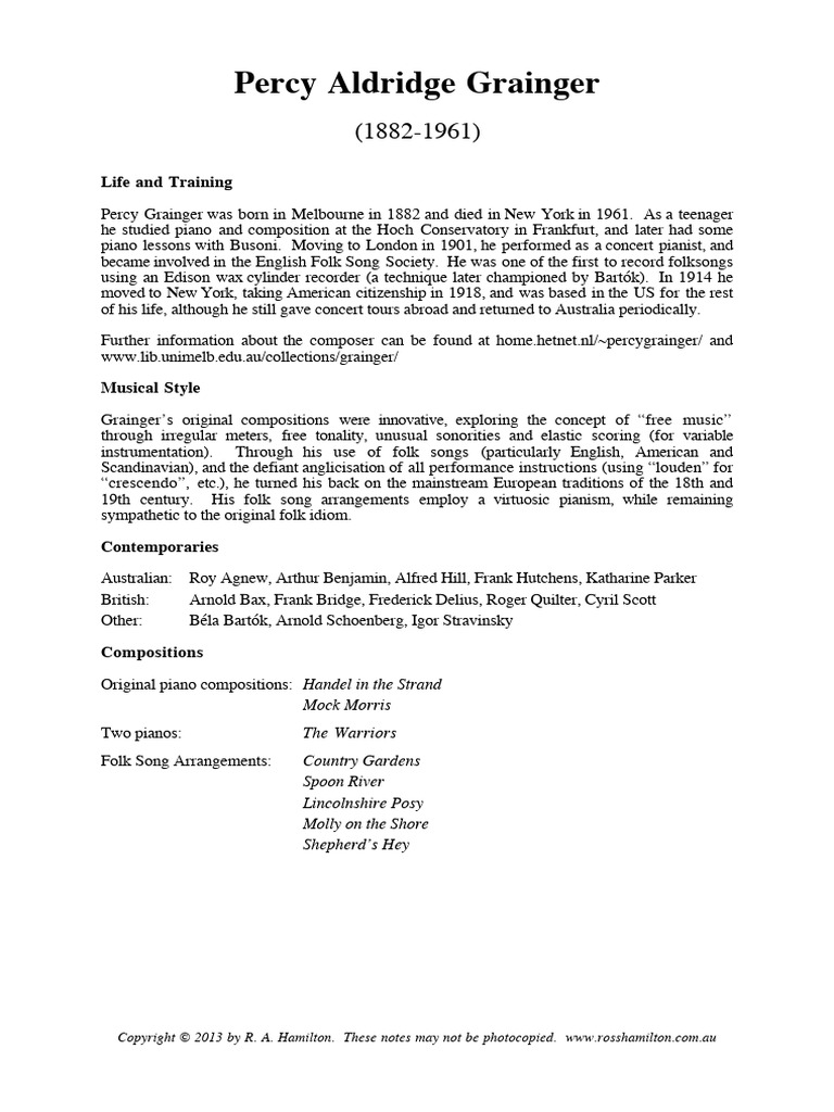 Percy Grainger's Musical Innovations | PDF | Harmony | Musical Compositions