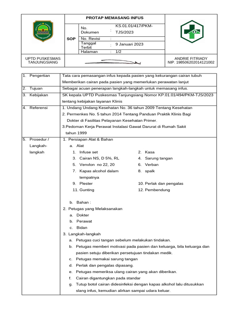 Sop Memasang Infus | PDF