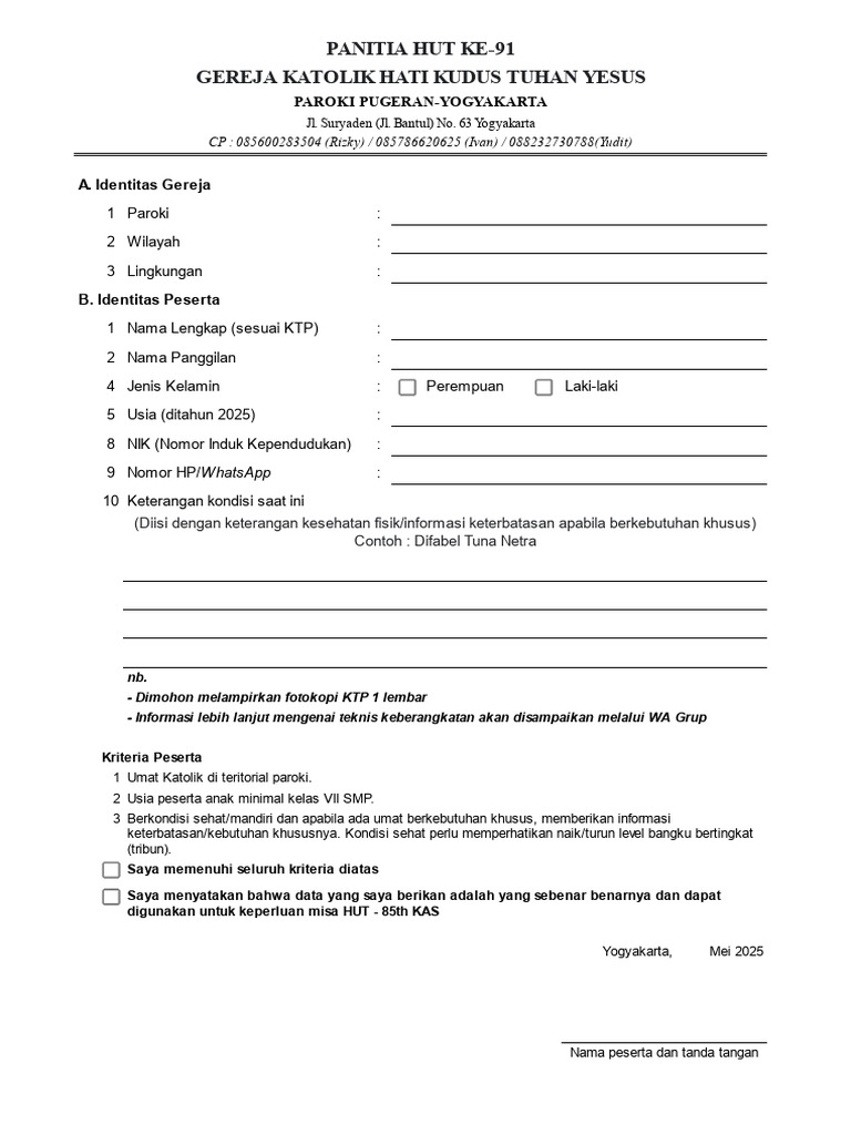 Blanko Pendaftaran HUT-85 KAS | PDF