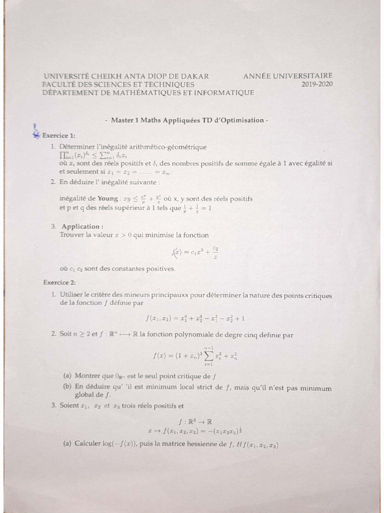 TD Optimisation 2020 Corrigé | PDF
